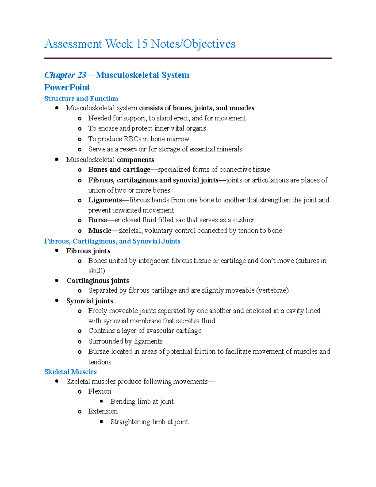 HA Week 15 Notes - week 15 - Assessment Week 15 Notes/Objectives ...
