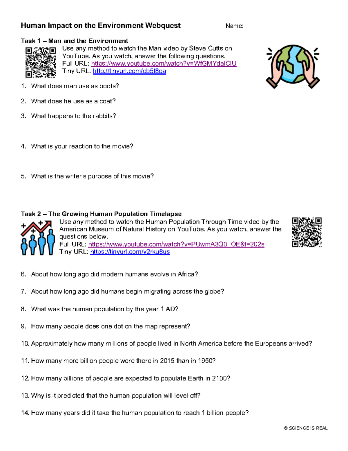 Handout for Human Impact Webquest - Human Impact on the Environment ...
