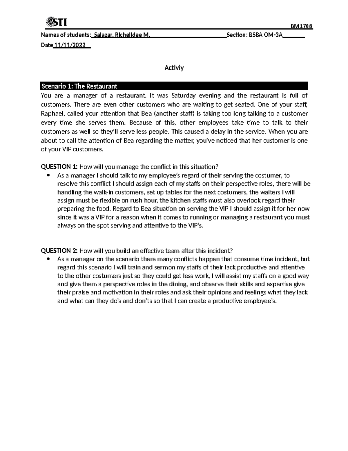 07 Activity - Essay - BM Names of students: Salazar, Richelldee M ...