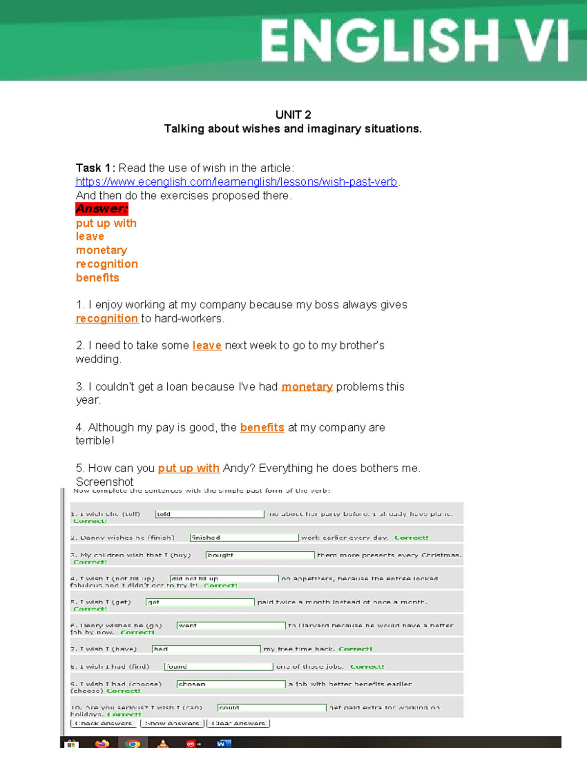UNIT 2- Talking about wishes and imaginary situations. Lester - Task 1 ...