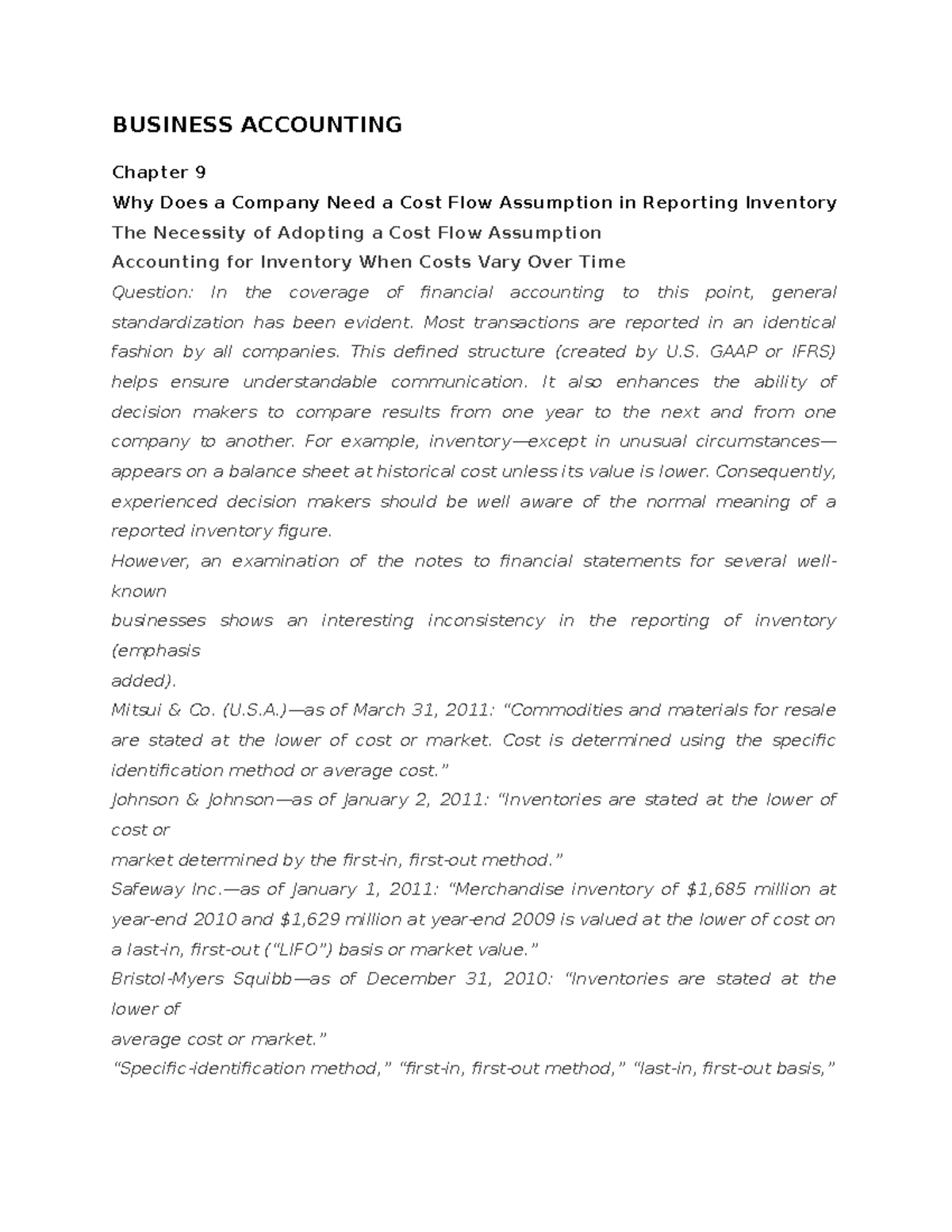 Business Accounting Chapter 9 Why Does a Company Need a Cost Flow ...
