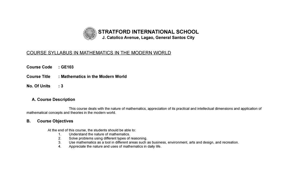 Syllabus-math in modern world - STRATFORD INTERNATIONAL SCHOOL J ...