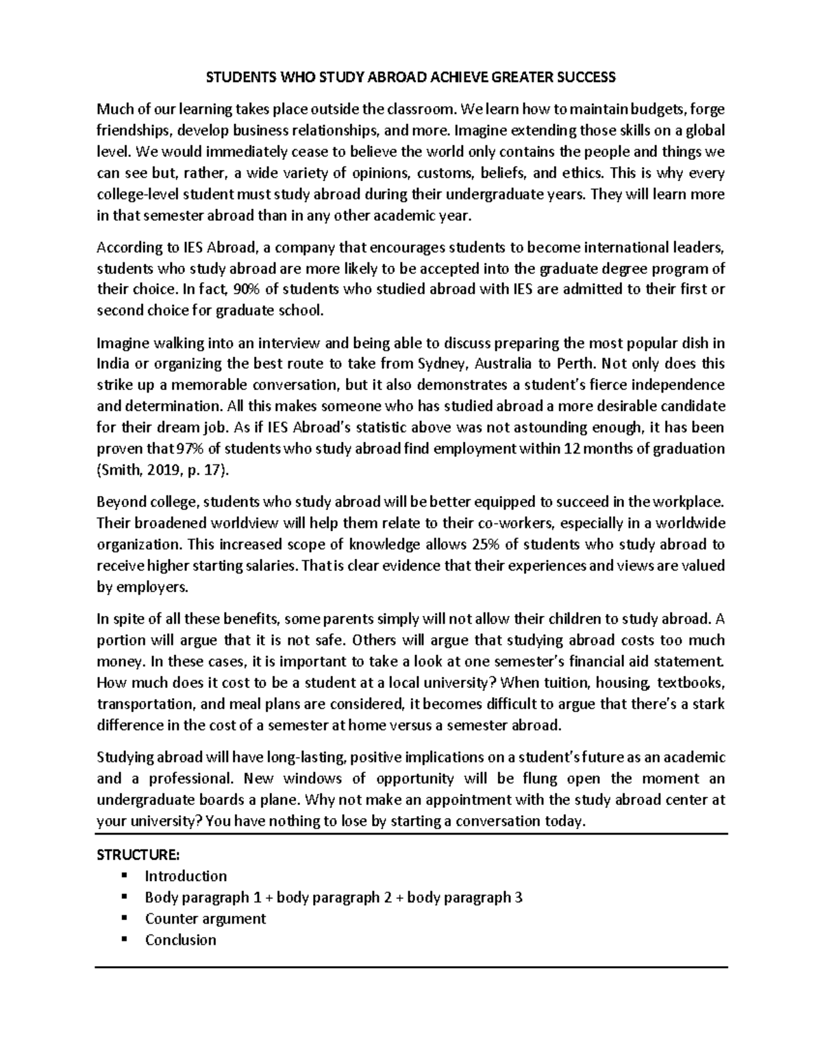 3 Sample Essays Argumentative - STUDENTS WHO STUDY ABROAD ACHIEVE ...