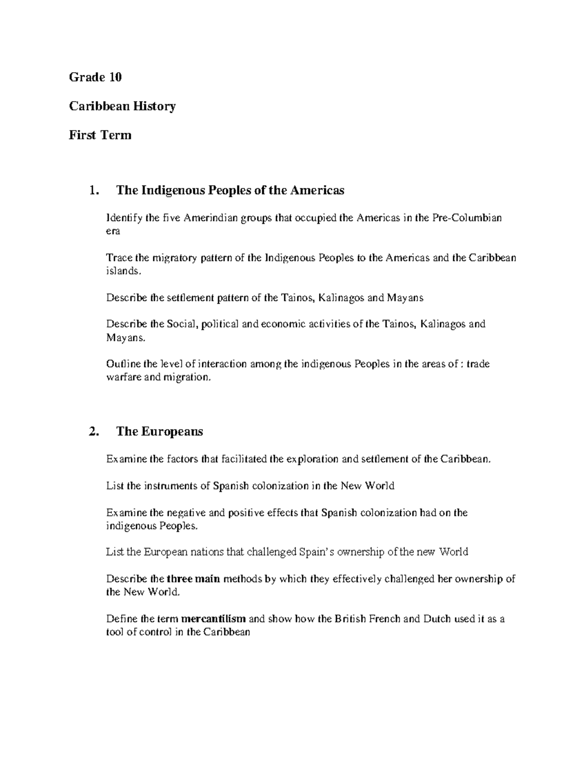 G10s hist - Topics - Grade 10 Caribbean History First Term 1. The ...
