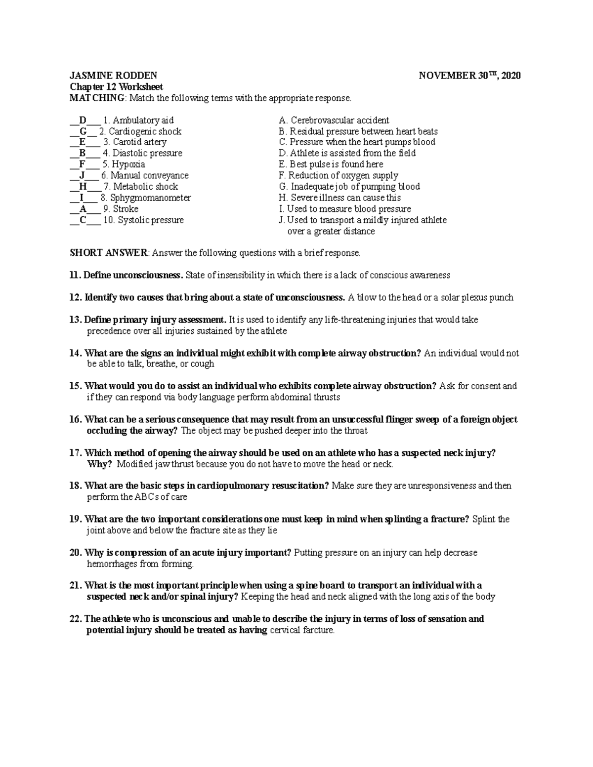 Chapter 12 Worksheet - JASMINE RODDEN NOVEMBER 30TH, 2020 Chapter 12 ...