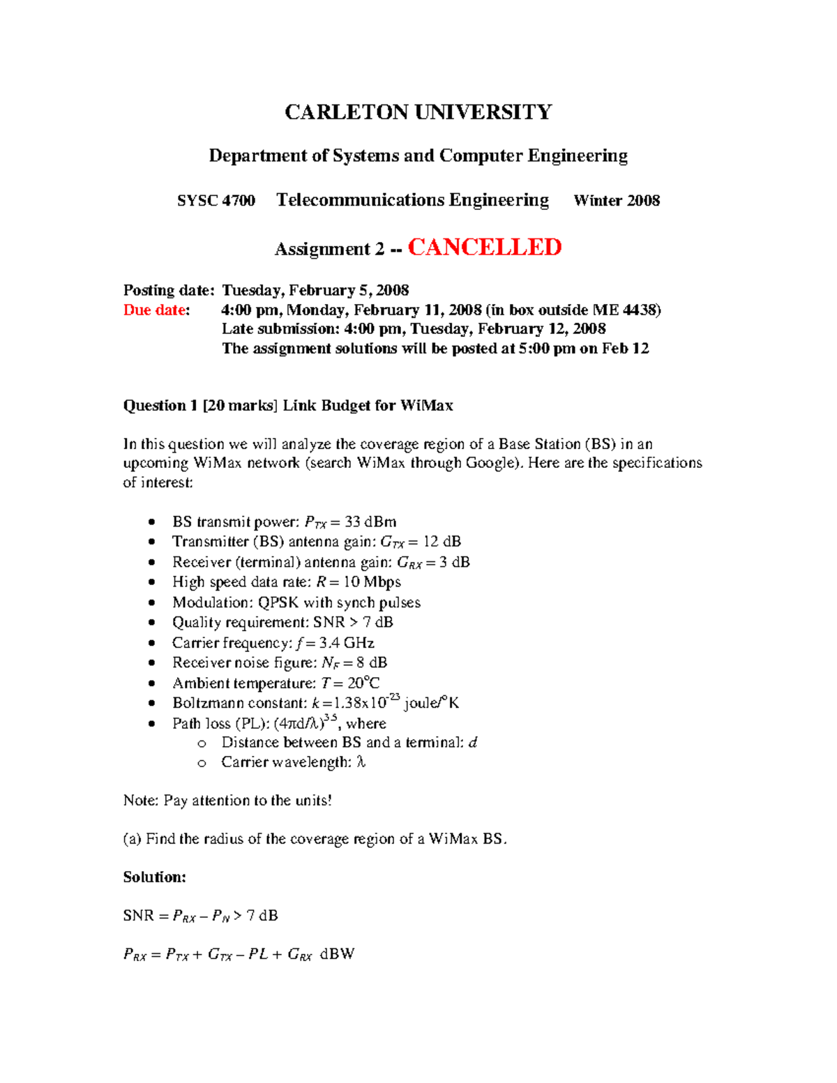 Practice exam 12 February 2008, Questions and answers - CARLETON UNIVERSITY Department of ...