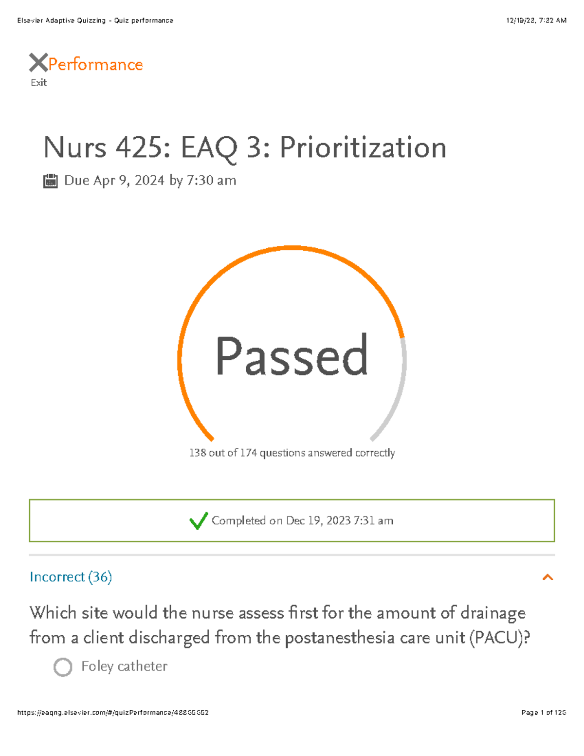 EAQ 3 Prioritization - ####### Exit Performance Nurs 425: EAQ 3 ...
