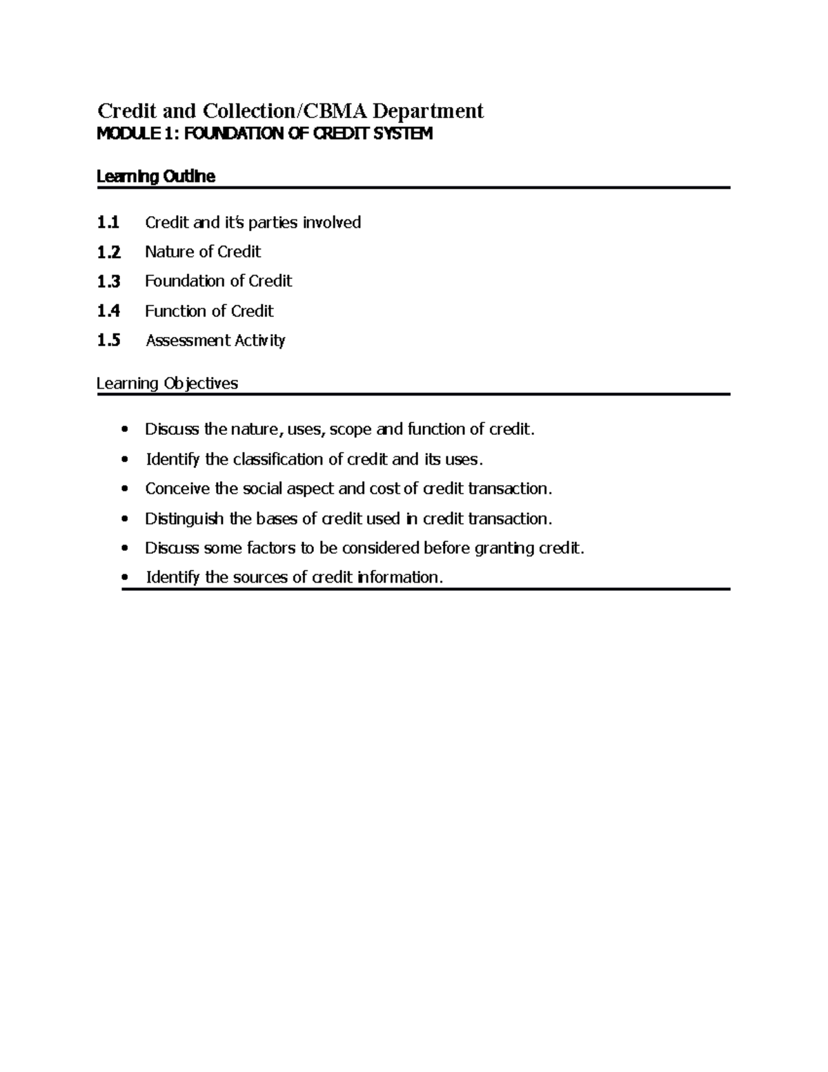 Credit and Collection Foundation OF Credit System - Credit and ...