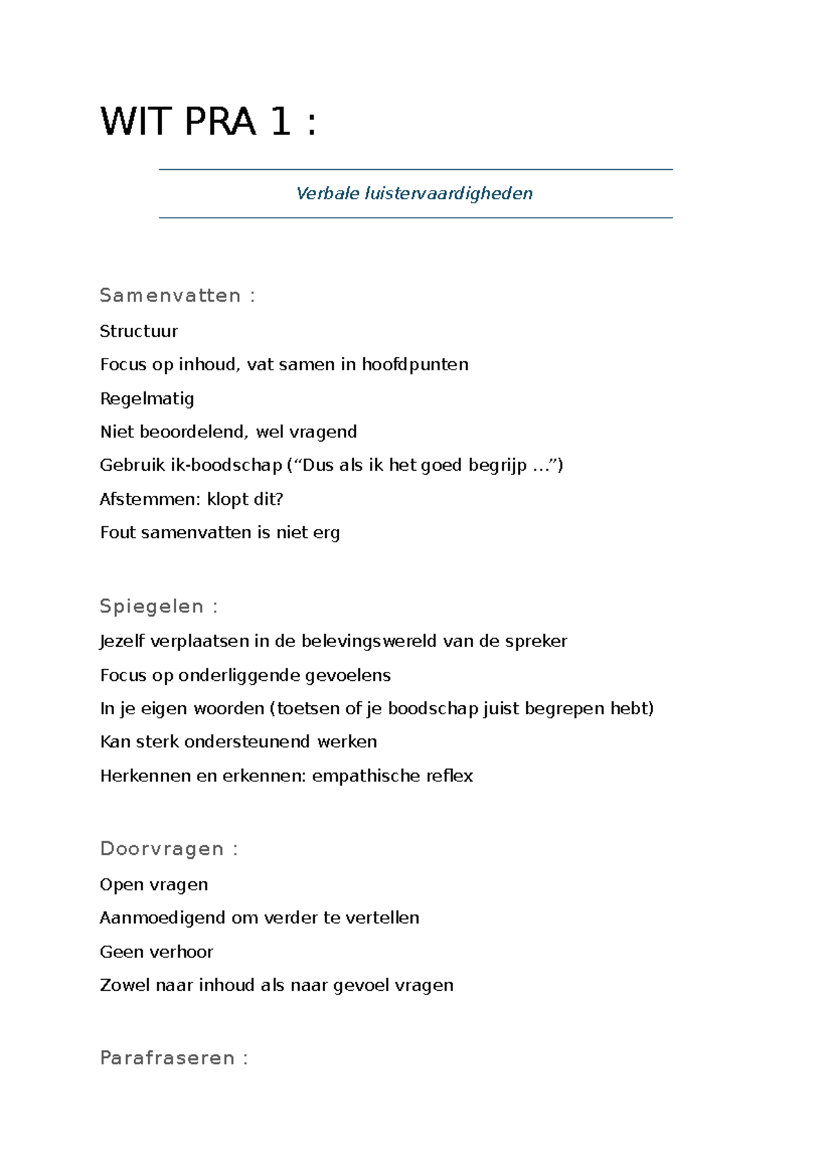 WIT PRA 1 - een practicum samenv - WIT PRA 1 : Verbale ...