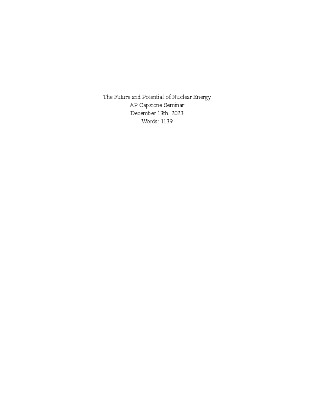 IRR-Final - The Future and Potential of Nuclear Energy AP Capstone ...