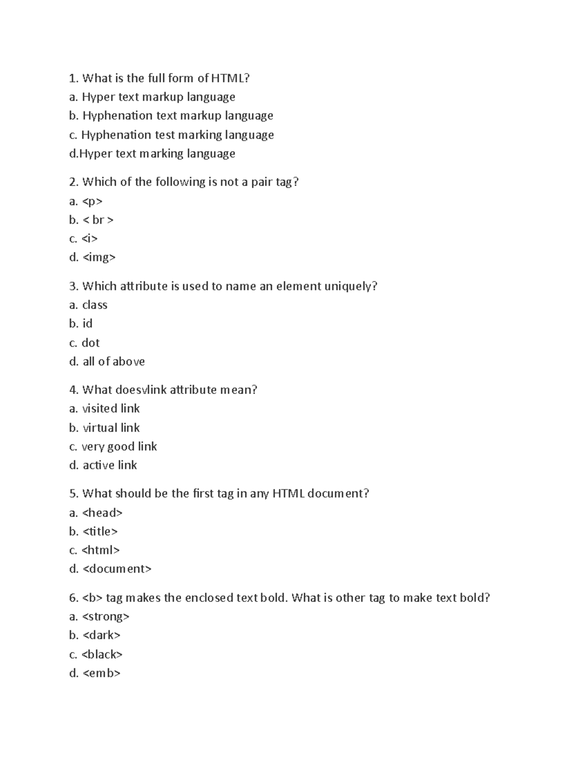 WEB Technology HND Setting A - What is the full form of HTML? a. Hyper ...