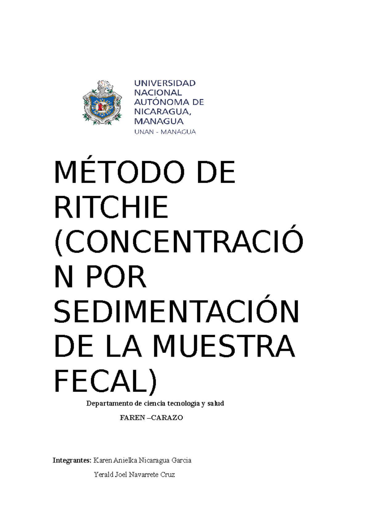 Tecnica de ritchie - MÉTODO DE RITCHIE (CONCENTRACIÓ N POR ...