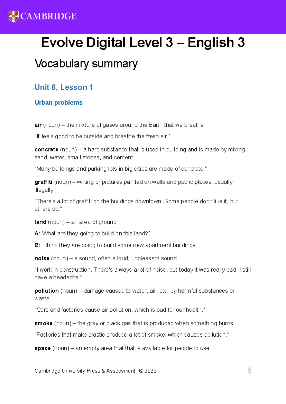 Unit 6 - E3 - Vocabulary - ingles - Cambridge University Press ...