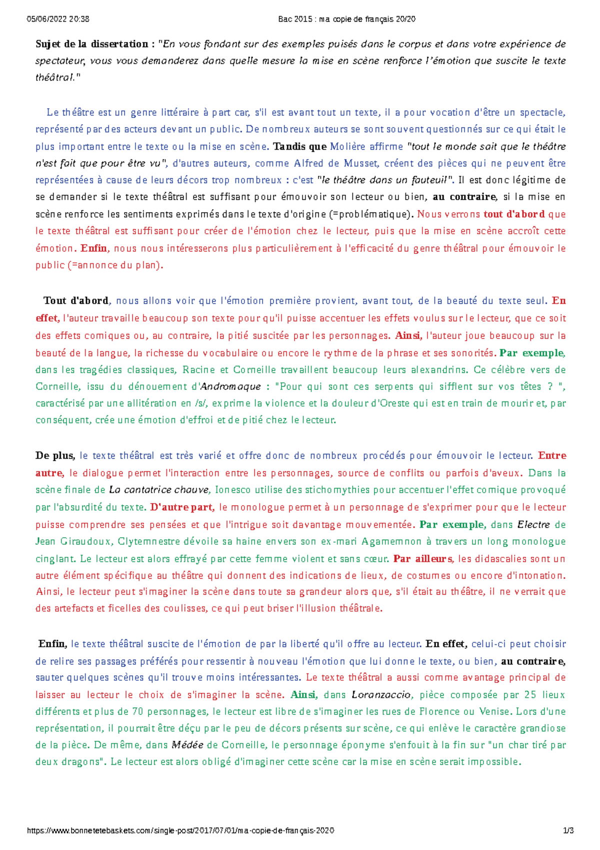 Bac 2015 ma copie de français 20 20 - 05/06/2022 20:38 Bac 2015 : ma ...