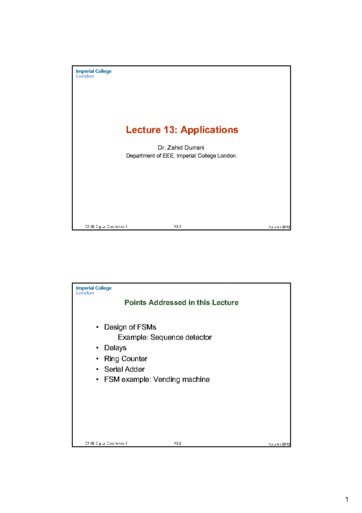 2018 Lecture 13-Application Examples - E1-02 Digital Electronics I 13 ...
