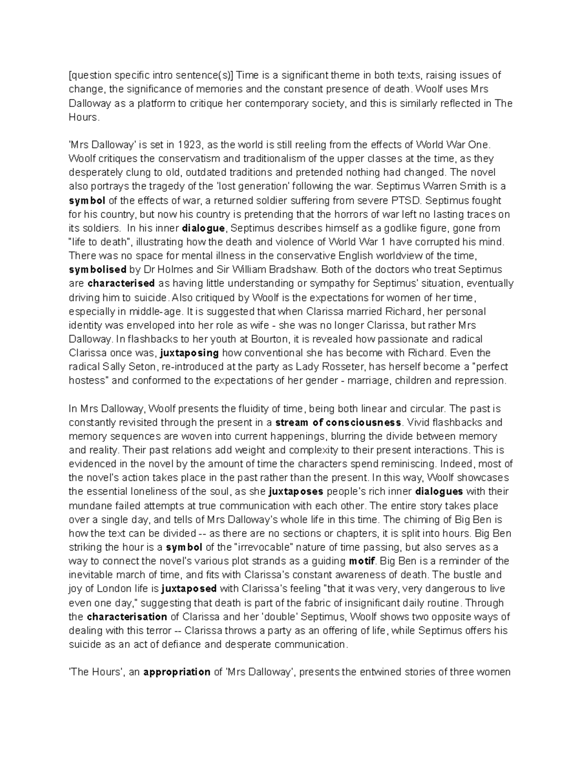 Mrs Dalloway & The Hours English Advanced essay - [question specific ...