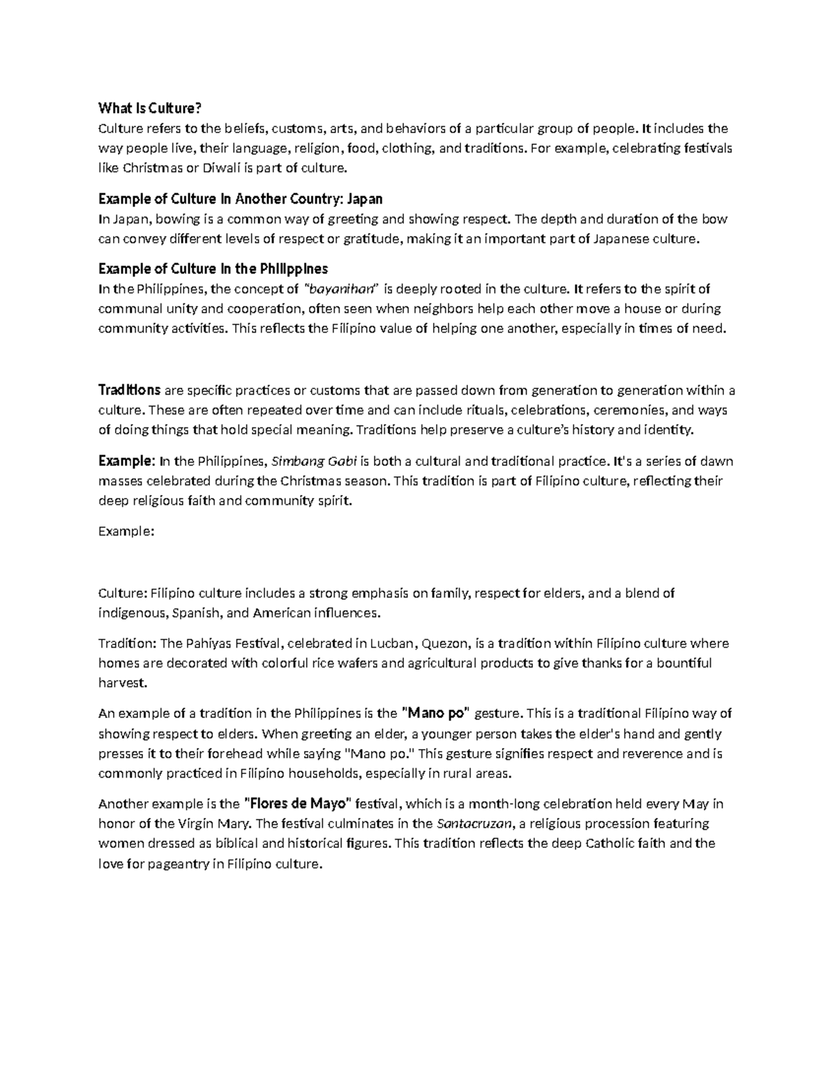 Culture - notes - What is Culture? Culture refers to the beliefs ...