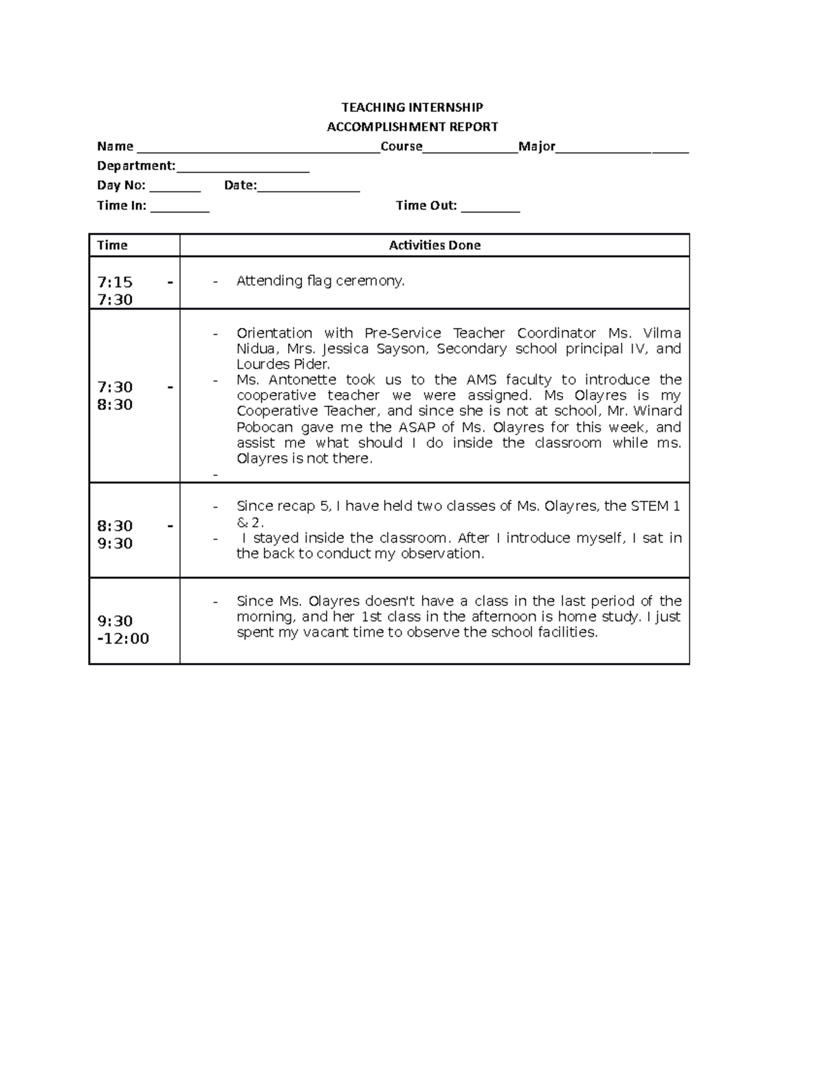 Go 2 - 4th year - TEACHING INTERNSHIP ACCOMPLISHMENT REPORT Name - Studocu