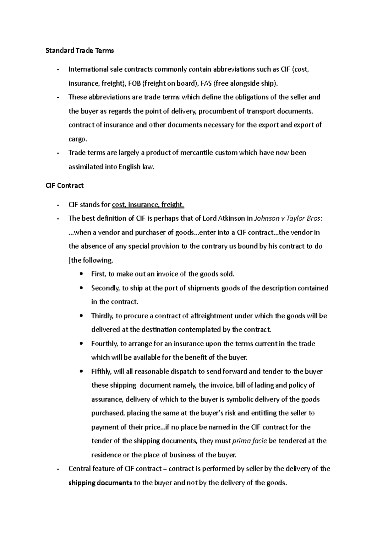 Standard Trade Terms - Lecture notes 1 - Standard Trade Terms ...