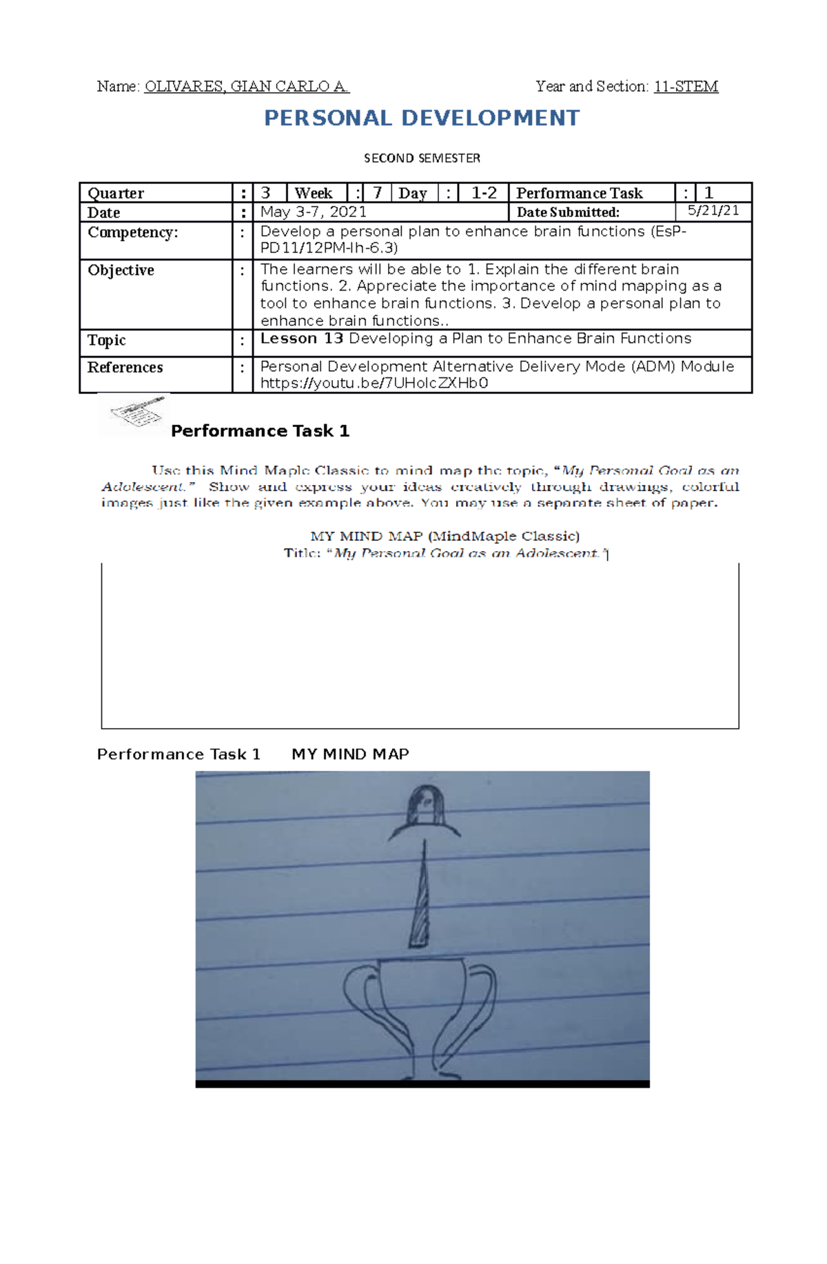 SHS Perdev Q3 Wk7 Olivares - Name: OLIVARES, GIAN CARLO A. Year and Section: 11-STEM PERSONAL ...