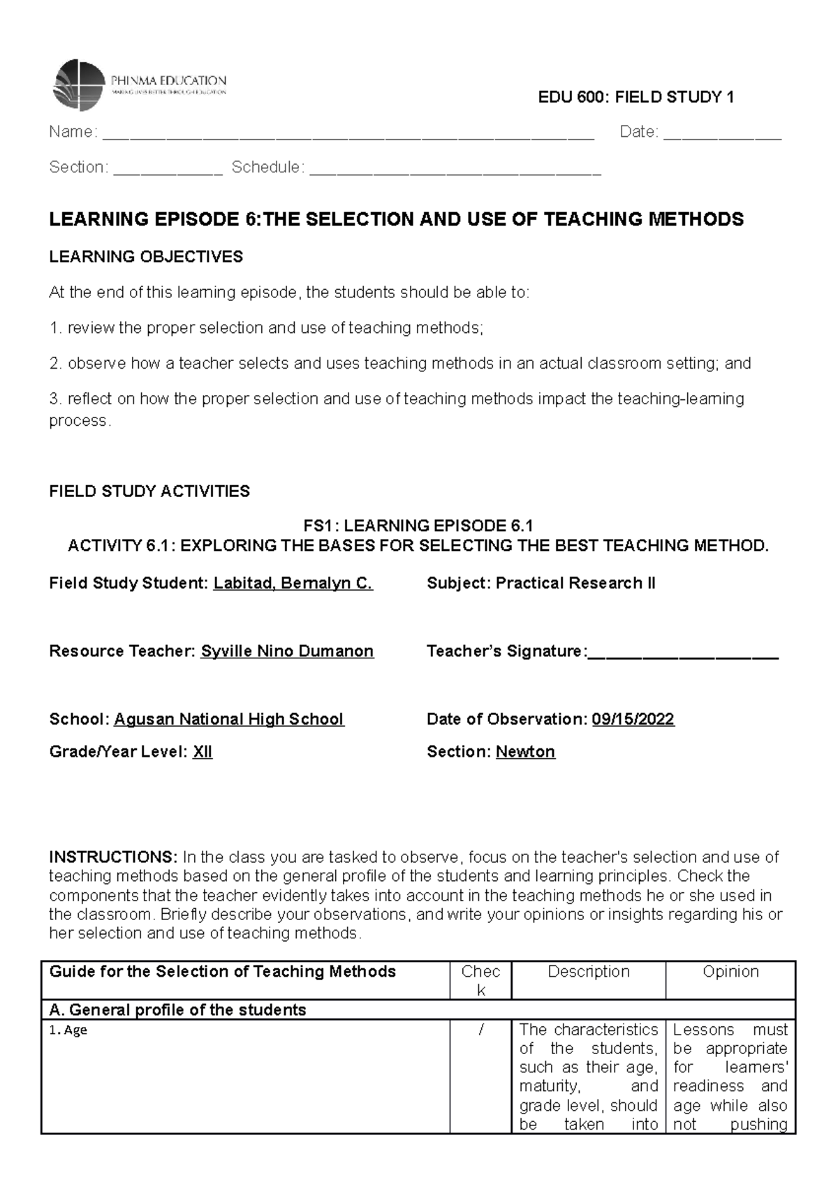 EDU 600 Learning Episode 6 - Name