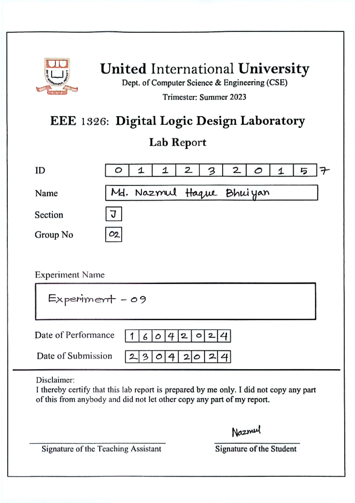 Experiment- 09(Counter) - Digital Logic Design - Studocu