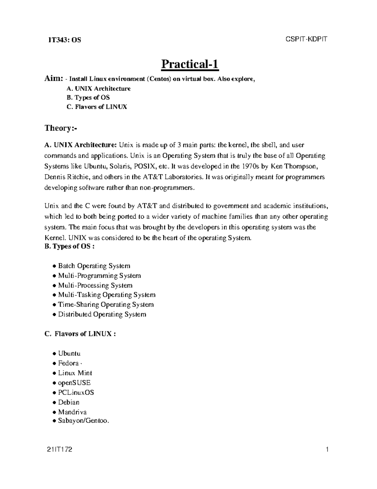 21IT172 Himanshu - Operating System Practical full file - IT343: OS CSPIT-KDPIT 21IT172 1 ...