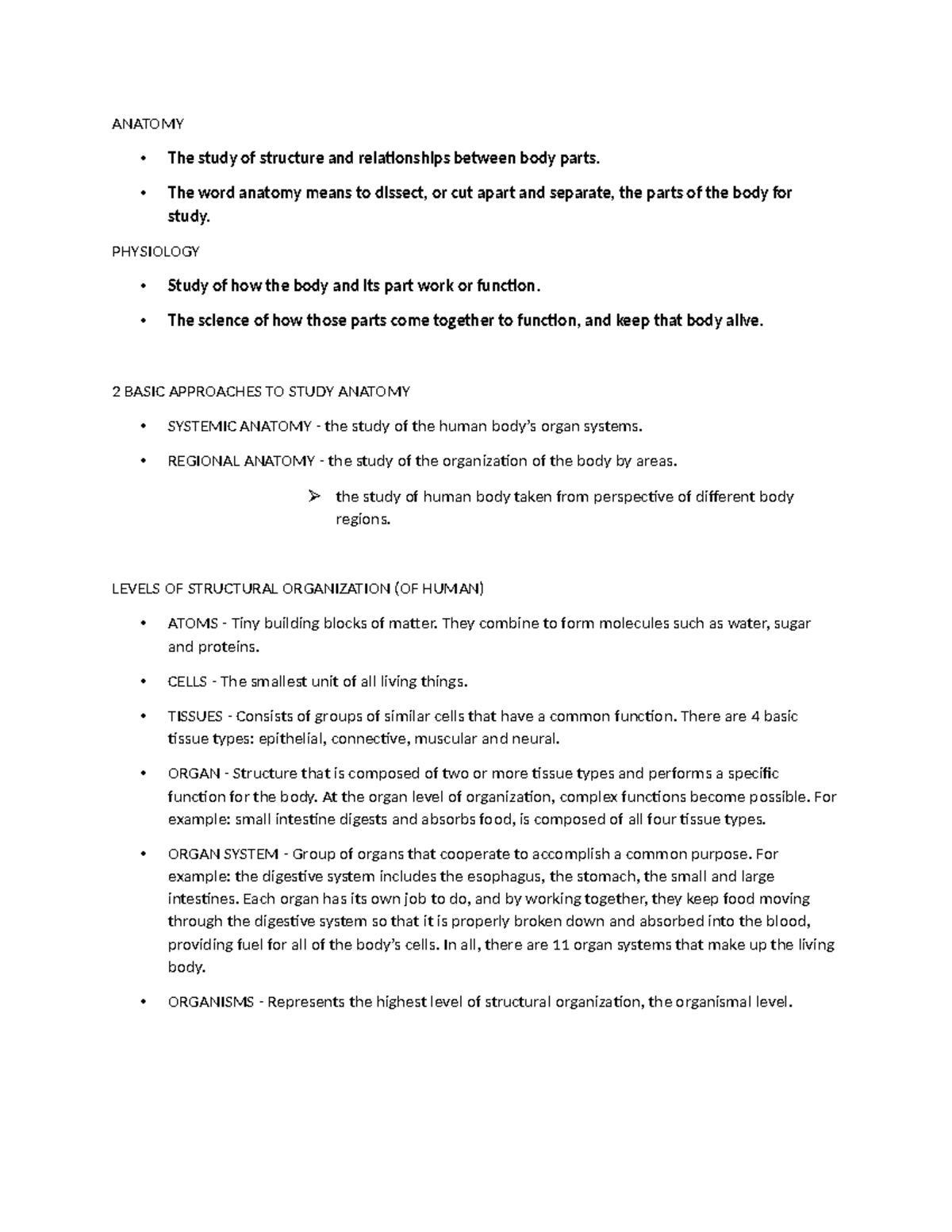 Anatomy AND Physiology Lecture 1 - ANATOMY The study of structure and ...