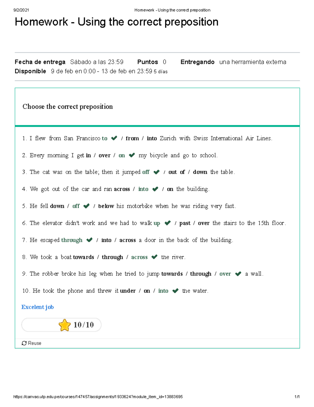 Homework - Using the correct preposition - - Studocu