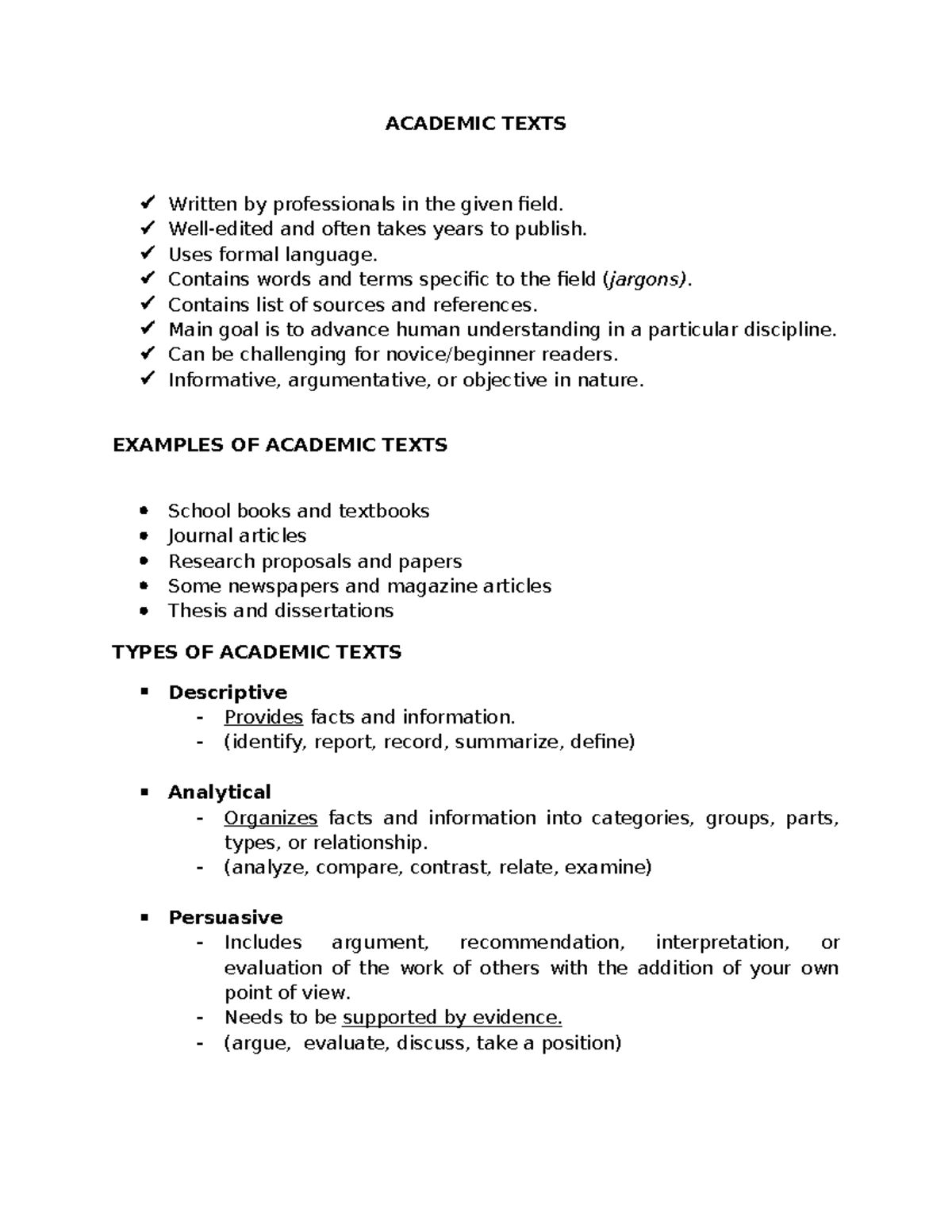 FACT Sheet FOR English Academic - ACADEMIC TEXTS Written by ...