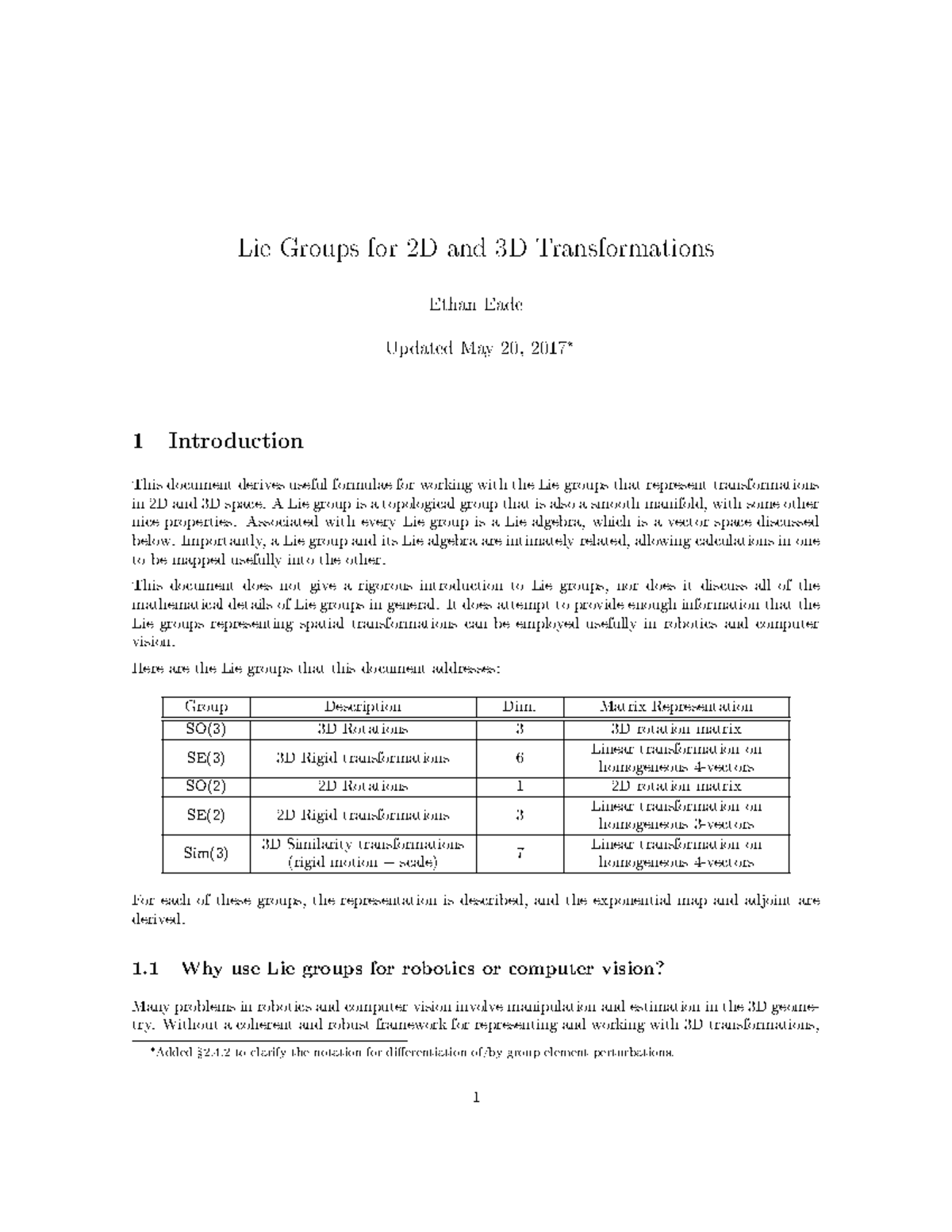 Lie Groups for 2D and 3D Transformations (Ethan Eade) - r♦ ♣s ♦r ♥ r ♥s ♦r♠ t ♦♥s - Studocu