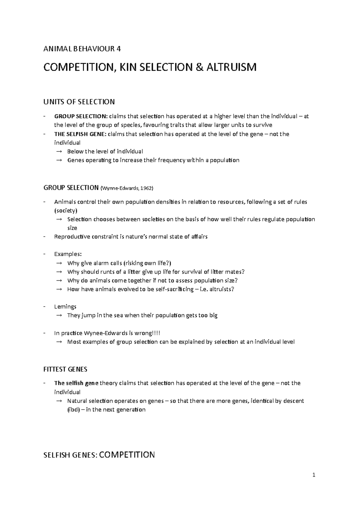 Animal Behaviour 4 - Lecture notes 4 - PSYU912 - Stirling - Studocu