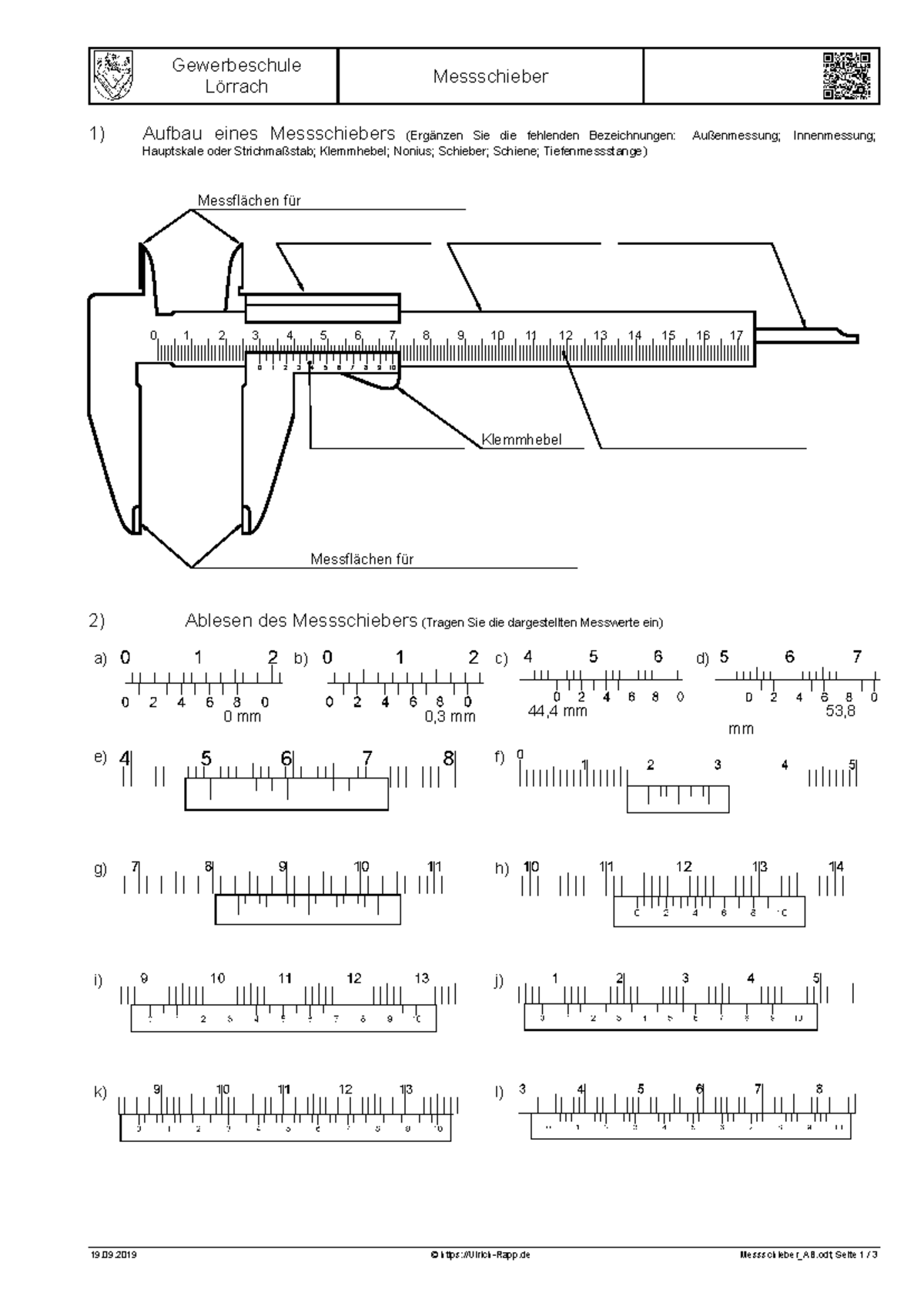 Messschieber AB - gut - Gewerbeschule Lörrach Messschieber 1) Aufbau ...