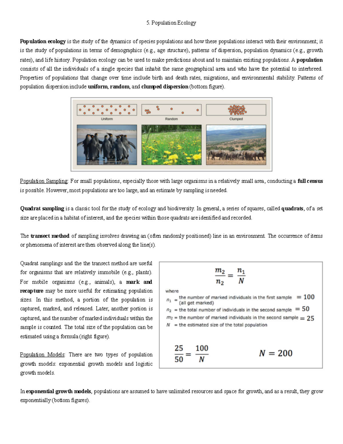 BIO 201 Population Ecology Summary - Population Ecology Population ...
