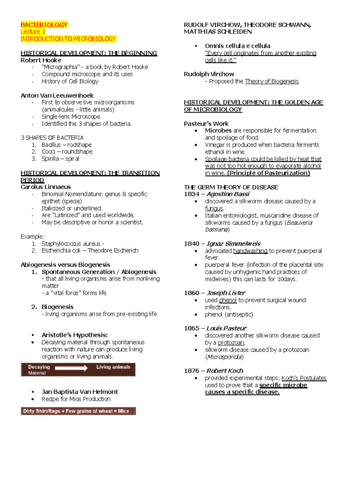 Bacteriology Introduction - prelim - BACTERIOLOGY Lecture 1 INTRODUCTION TO MICROBIOLOGY ...
