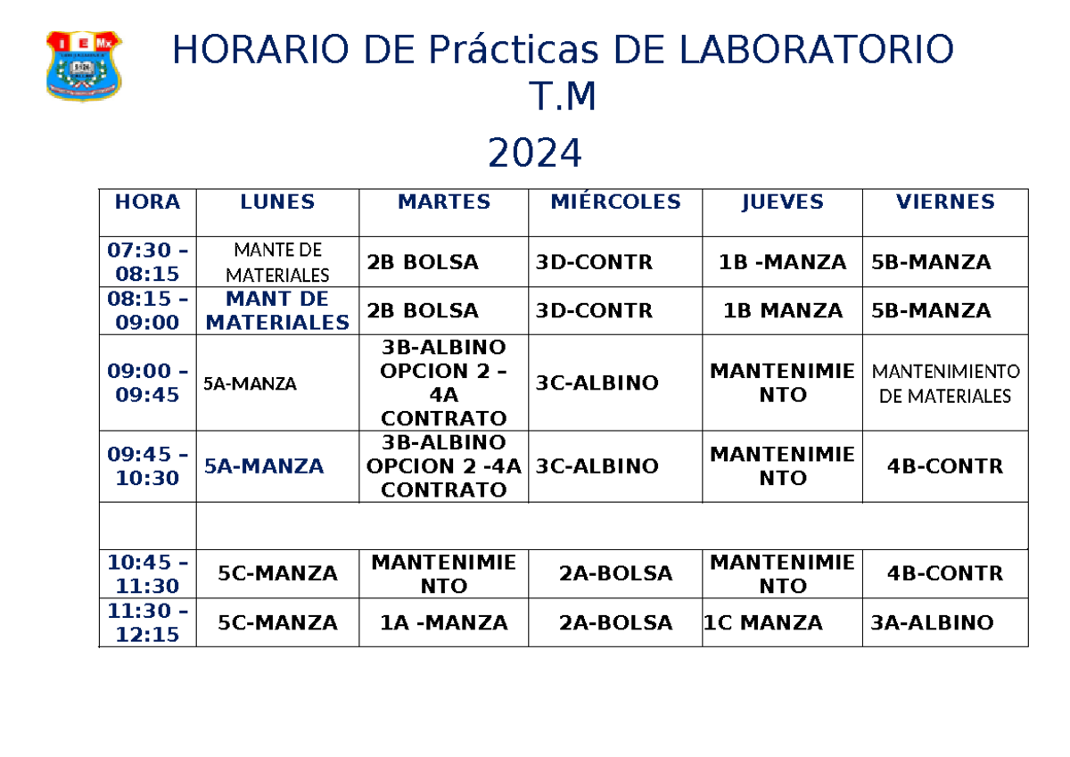 Laboratorio Horario OKK. Practicas 2024 - HORARIO DE Prácticas DE ...