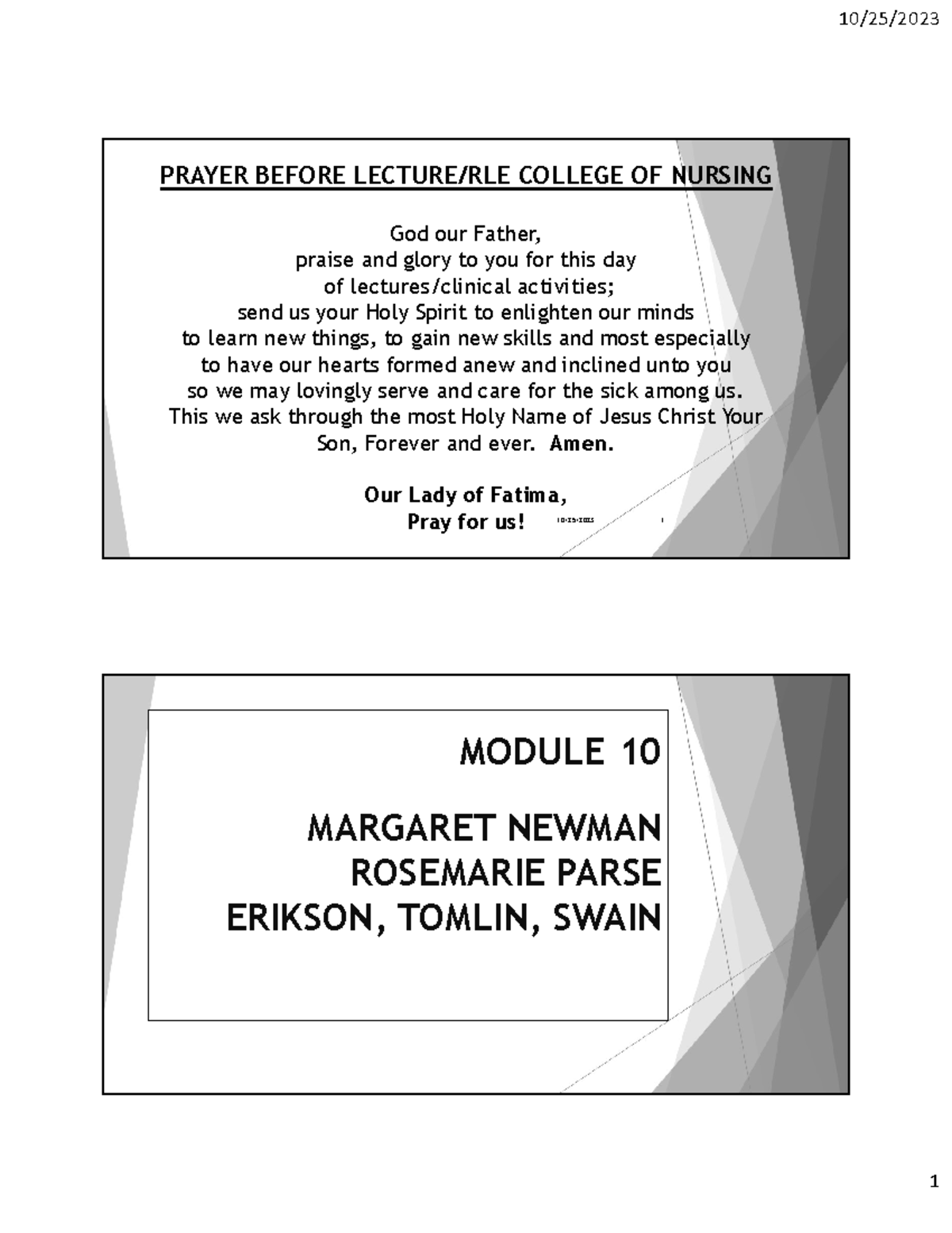 TFN Week 10 V2 - tfn notes - PRAYER BEFORE LECTURE/RLE COLLEGE OF ...