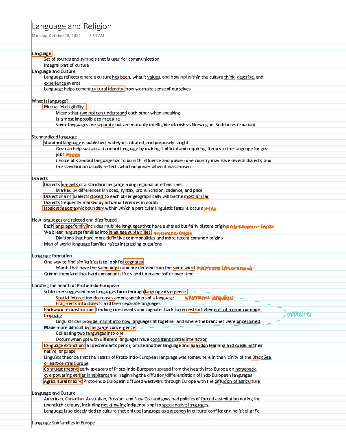 Language and Religion Notes - Language Set of sounds and symbols that ...