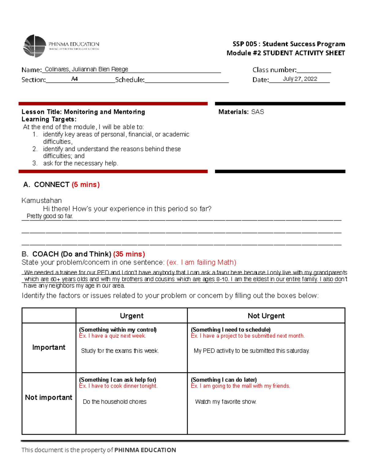 SSP005 Module 2 Monitoring AND Mentoring P1 SAS.docx - SSP 005 ...