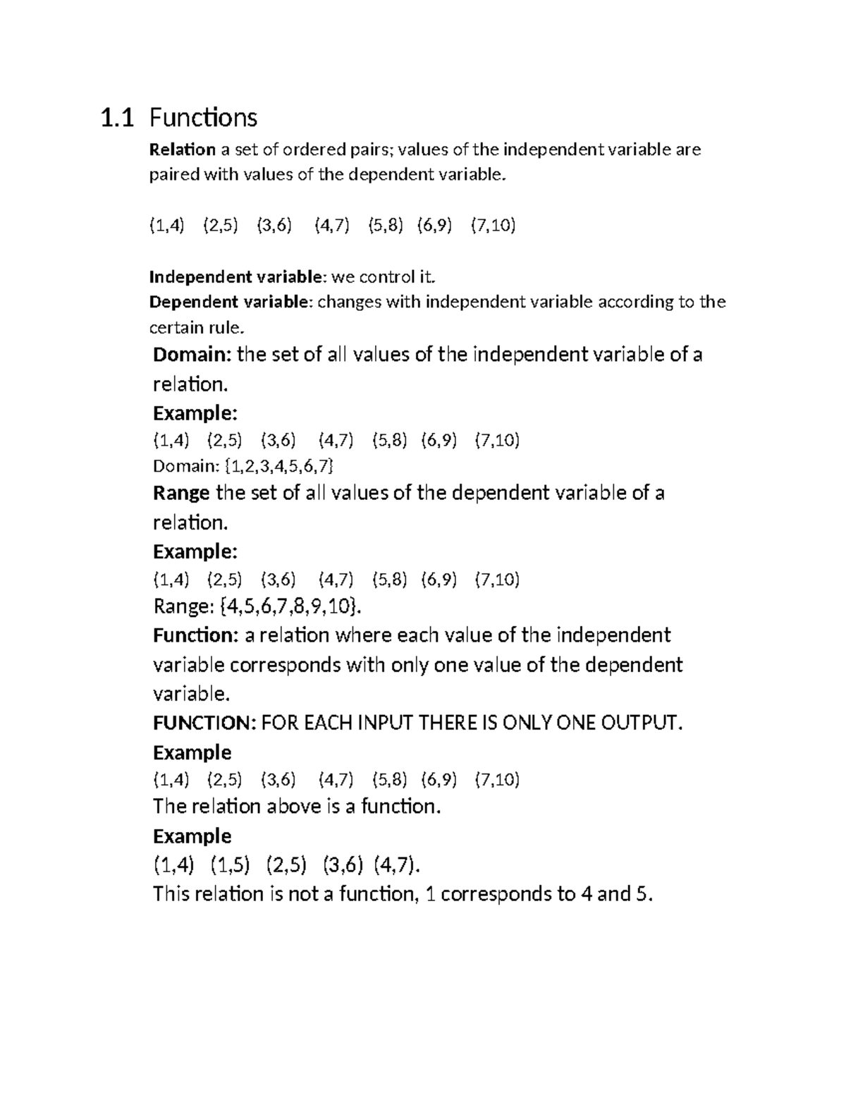 1.1 advance function - 1 Functions Relation a set of ordered pairs ...