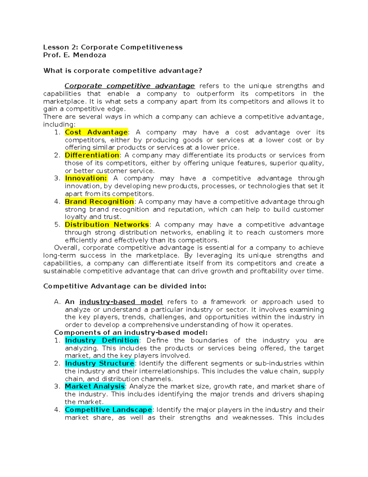 Lesson 2 Strategic Mngt - Competitive Advantage - Lesson 2: Corporate ...