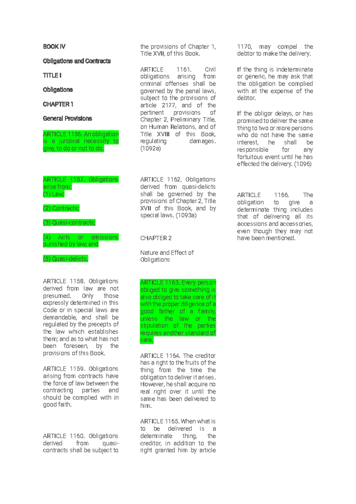 Codal obligations and contracts Civil Code of the Philippines - BOOK IV ...