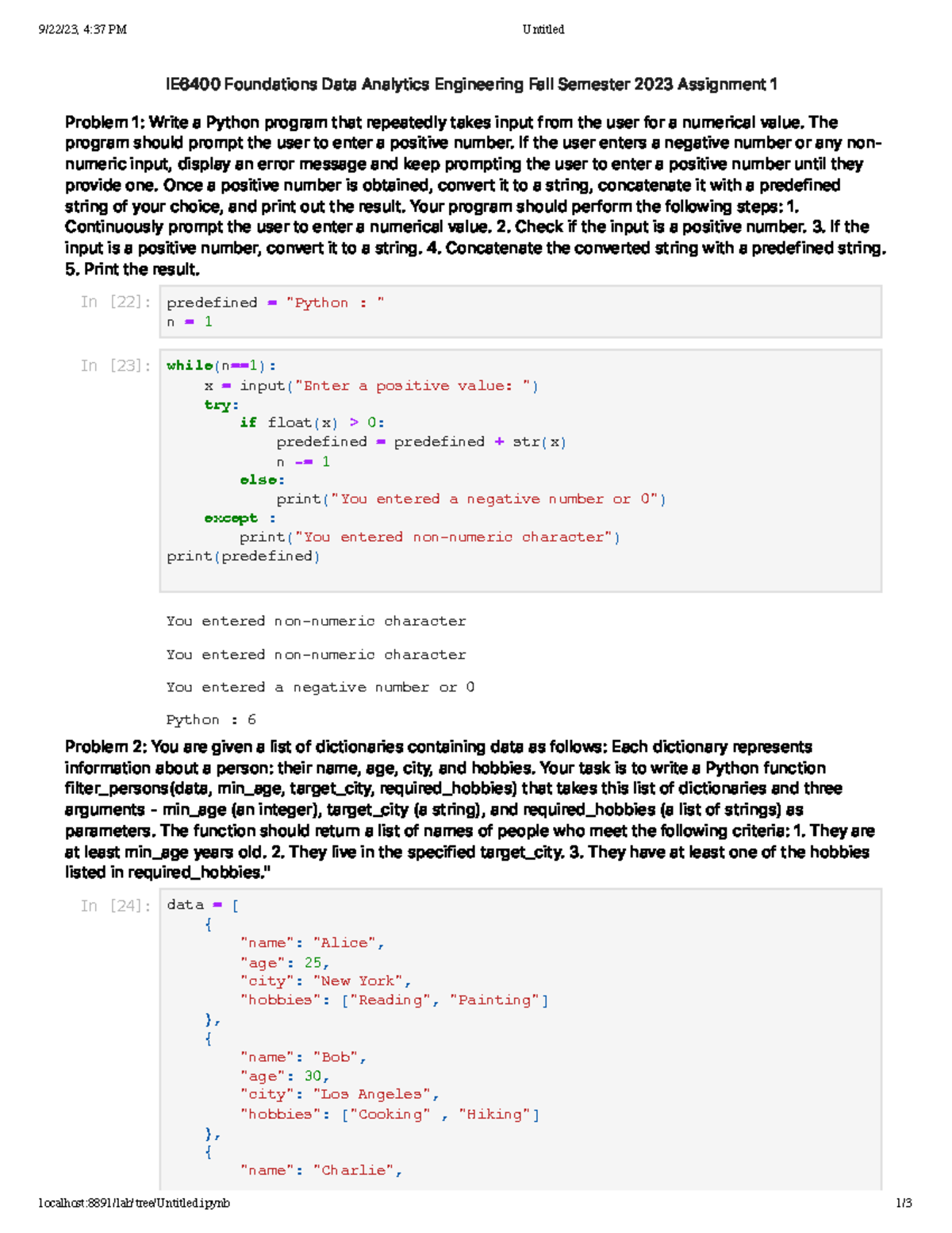 Assignment 1 - If tfherom us teher e usnteerrs f ora naega ...