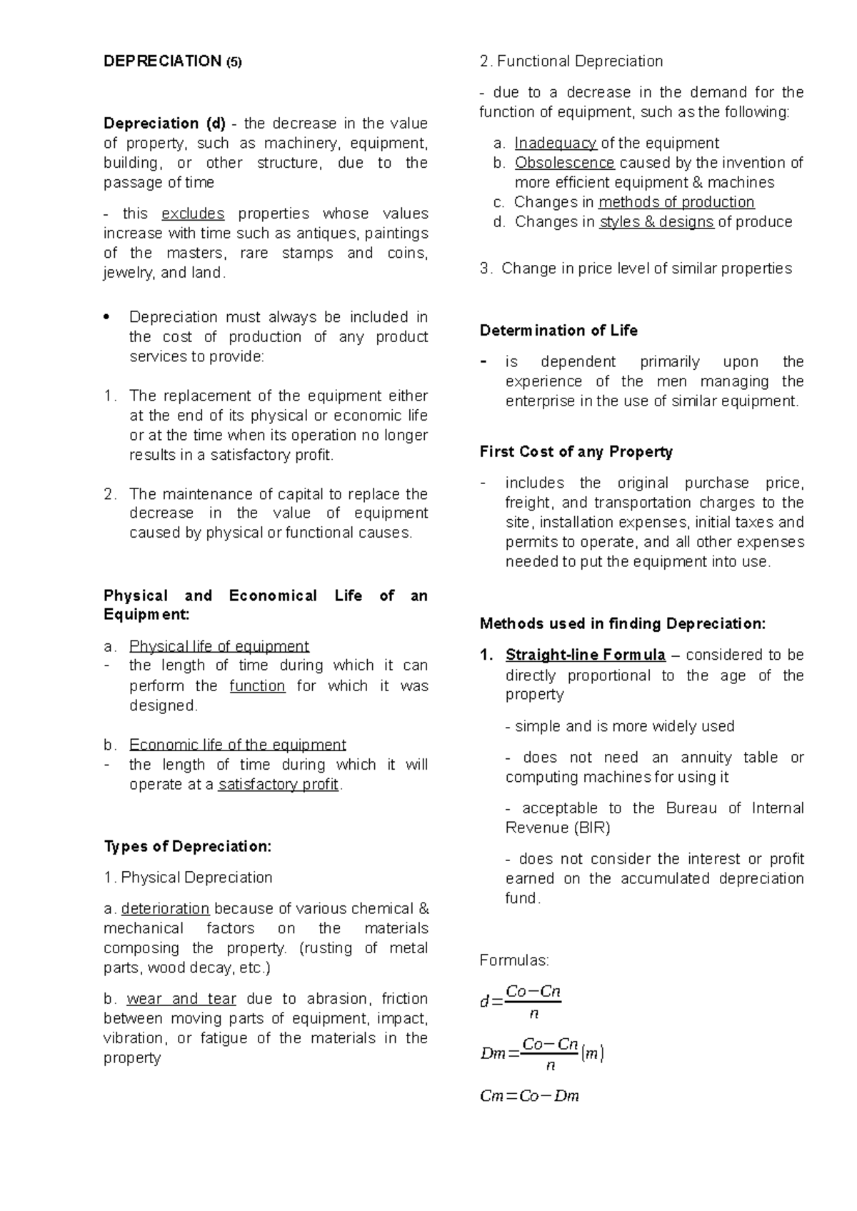 ECON-11-Depreciation - DEPRECIATION (5) Depreciation (d) - the decrease ...