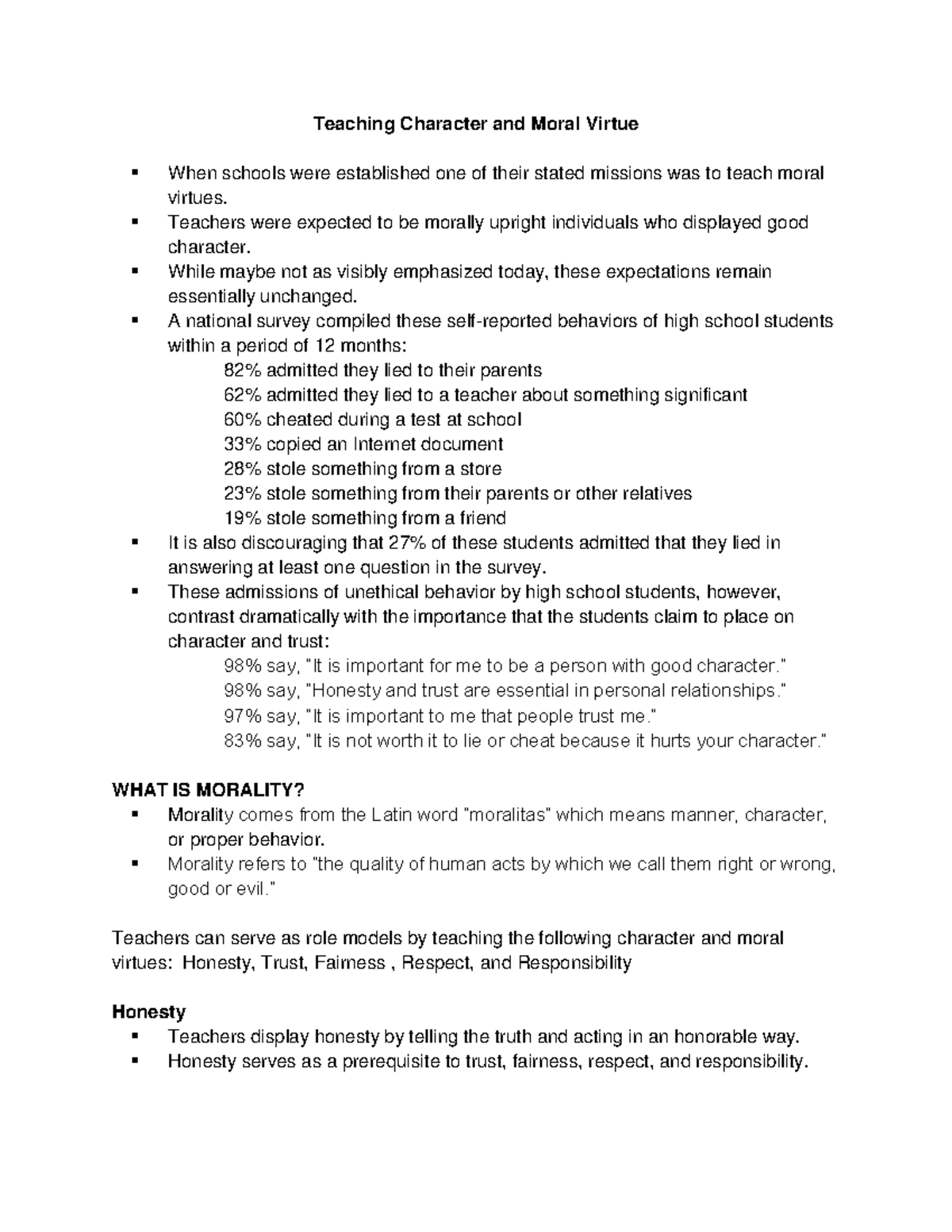 Teaching Character and Moral Virtue - Teachers were expected to be ...