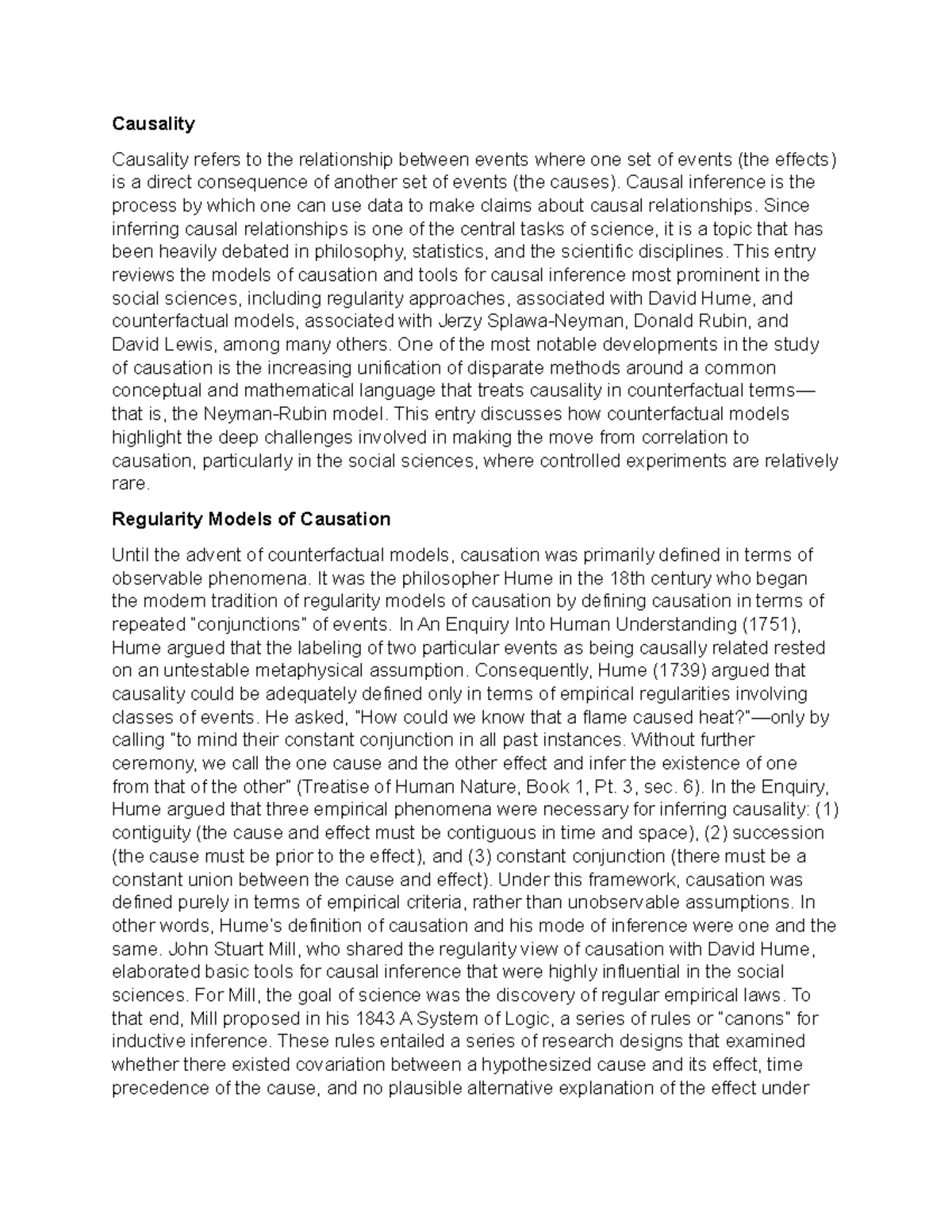 Causality - Causality Causality refers to the relationship between events where one set of ...