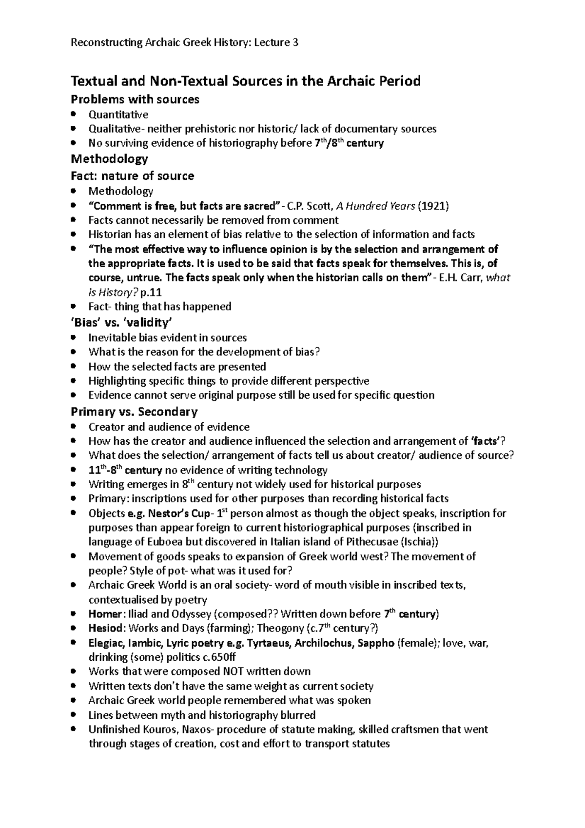 Lecture 3 - Reconstructing Archaic Greek History: Lecture 3 Textual and ...