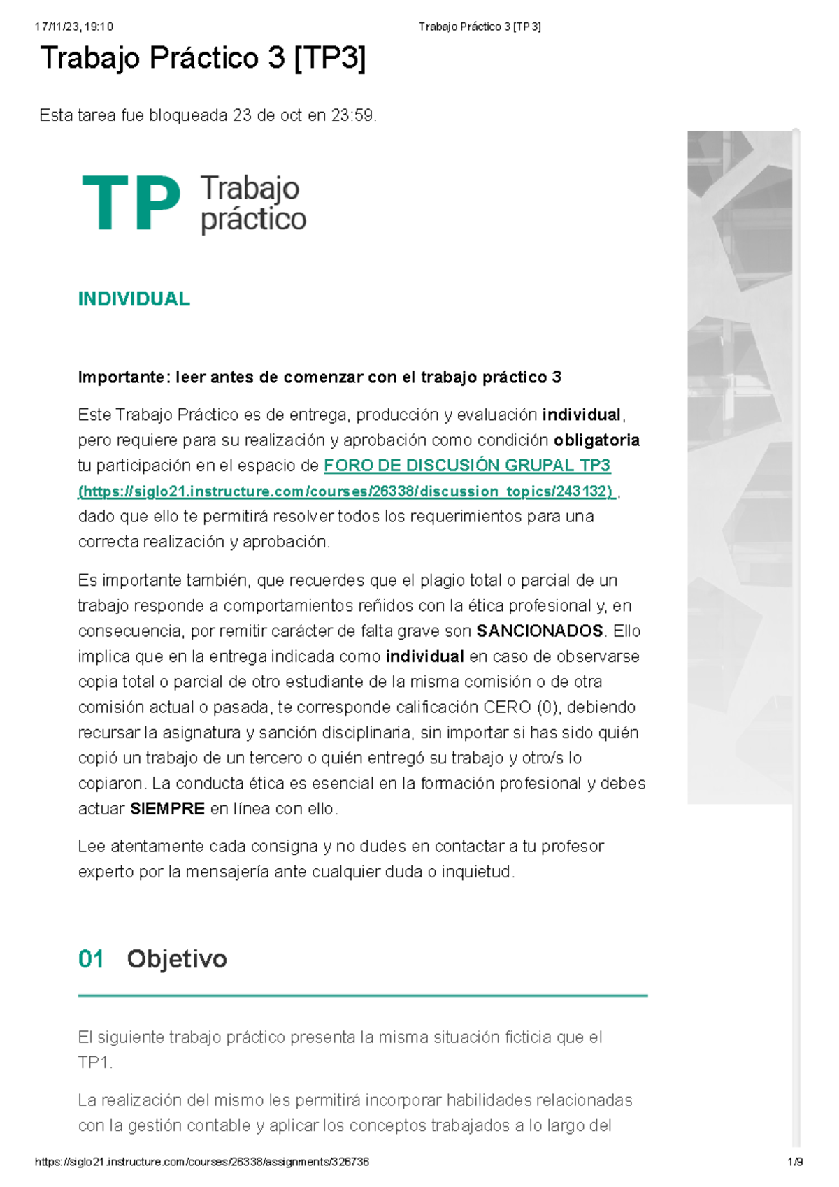 Trabajo Práctico 3 [TP3]-2 - Trabajo Práctico 3 [TP3] Esta tarea fue bloqueada 23 de oct en 23: ...