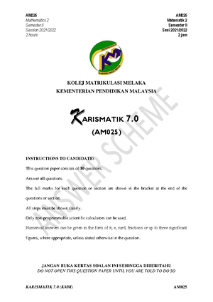 Skema PSPM Matriks Perak - Mathematics - Studocu