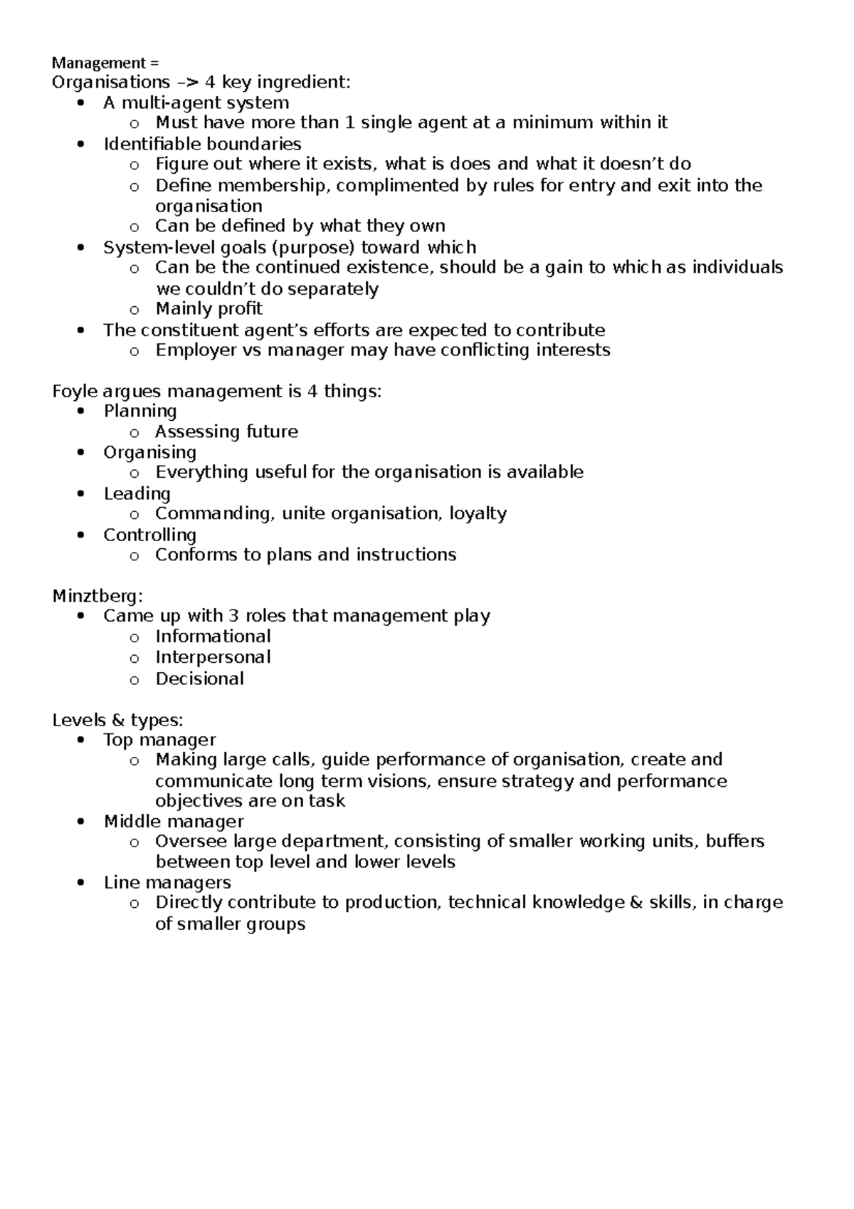 Management and organisation full notes - Management = Organisations ...
